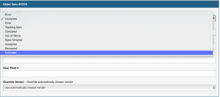 Processing orders, partial orders and overriding pre-selected vendors