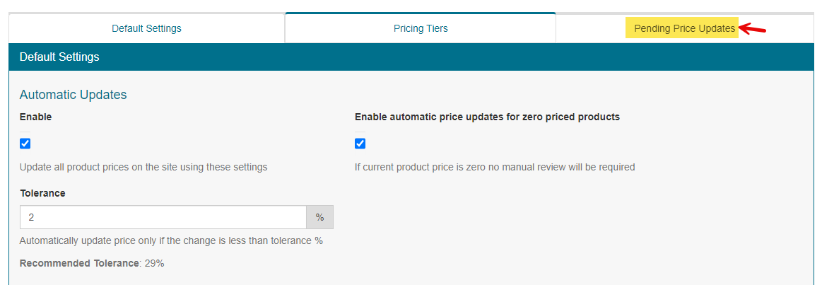 Automatic Pricing Updates: Pending Price Updates